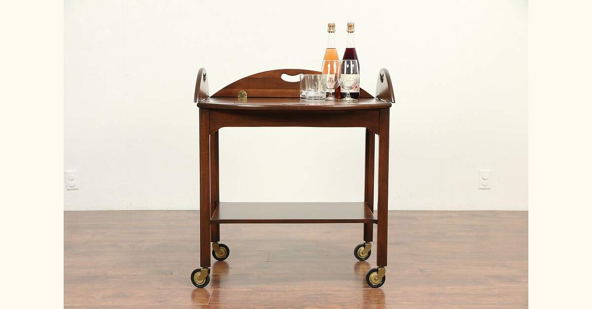Butler Style Bar Cart, Vintage Tea or Dessert Trolley, Signed Baker