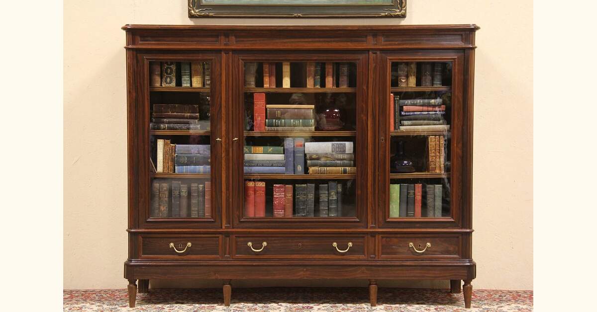 Rosewood Triple 1900 Antique Library Bookcase