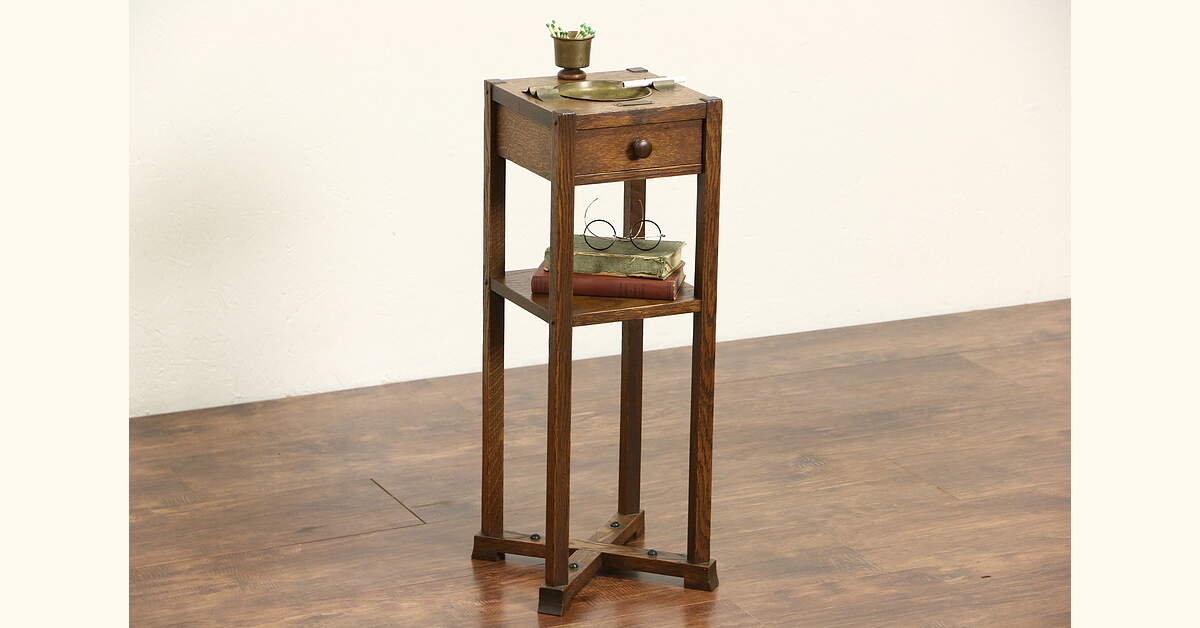 Arts & Crafts Mission Oak 1905 Antique Smoking Stand, All Original