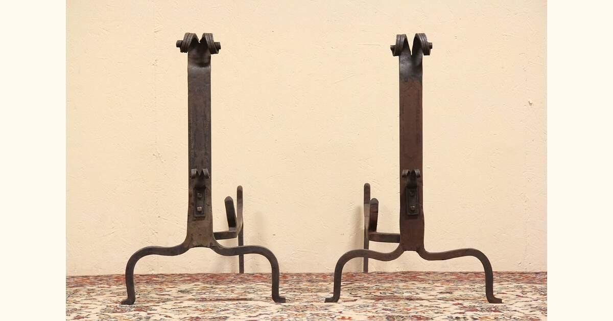 Arts & Crafts Wrought Iron Fireplace Andirons