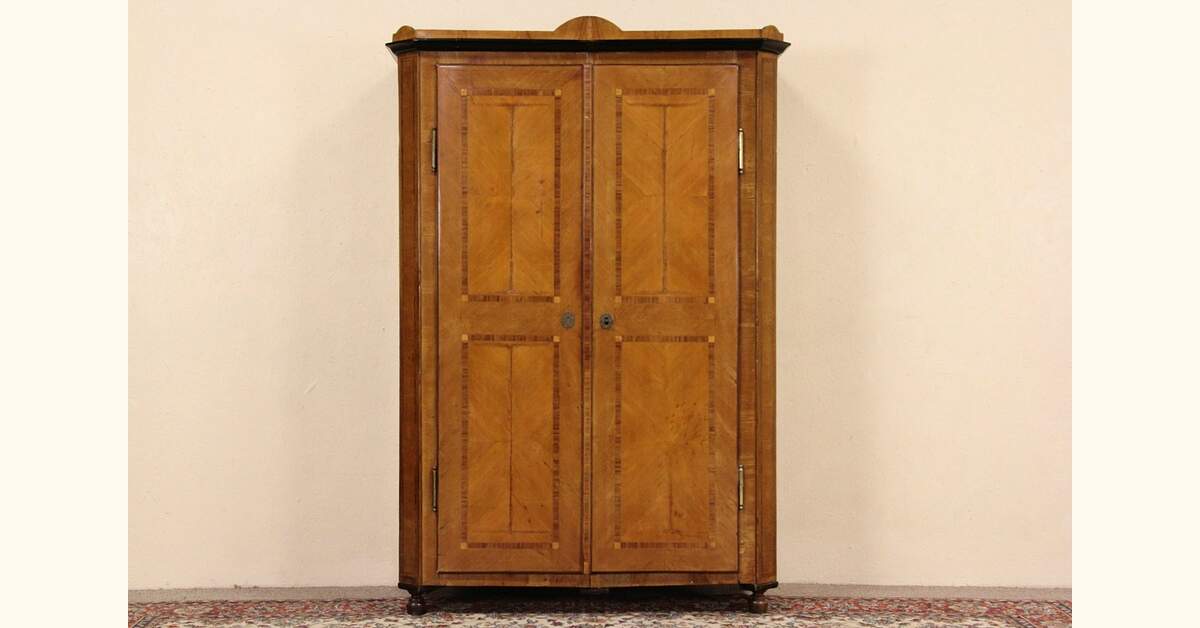 French 1850's Antique Fruitwood Marquetry Armoire, Wardrobe or Closet ...