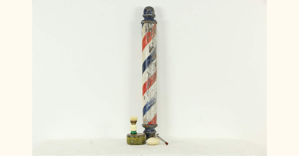 Folk Art Antique Architectural Salvage Barber Pole with Original Paint