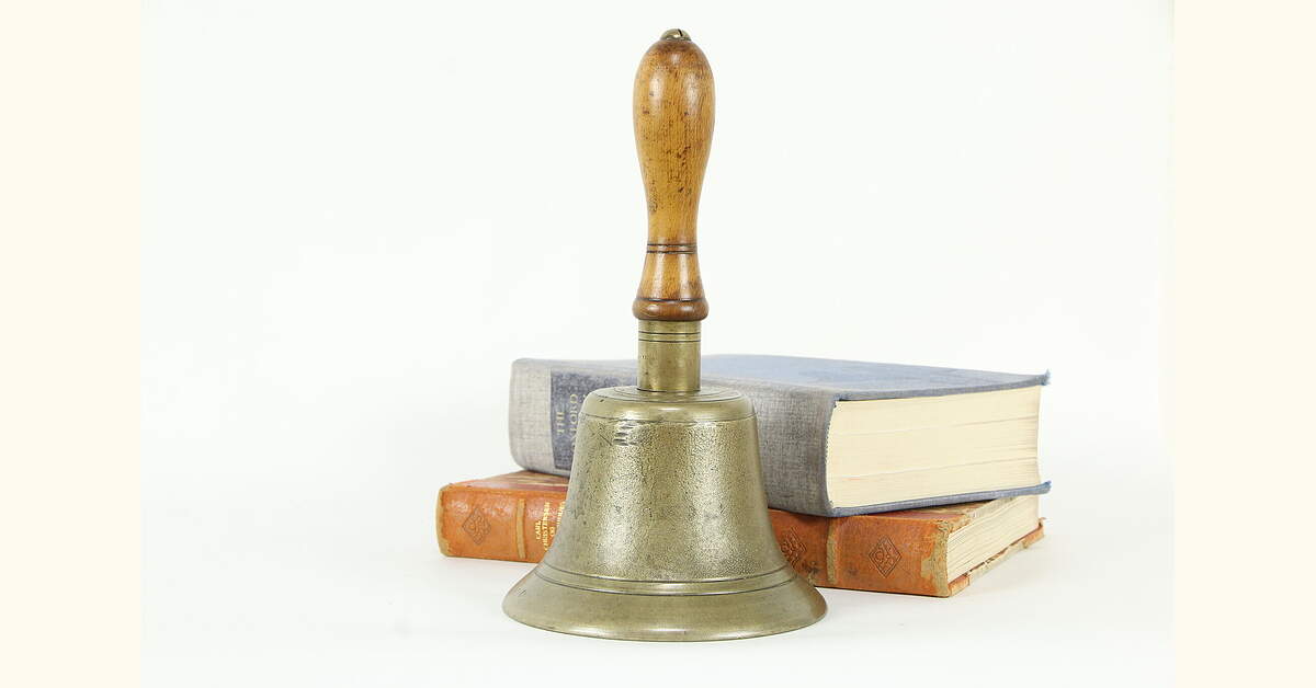 Brass Antique 1920's English Schoolmaster Bell, Signed Fiddian