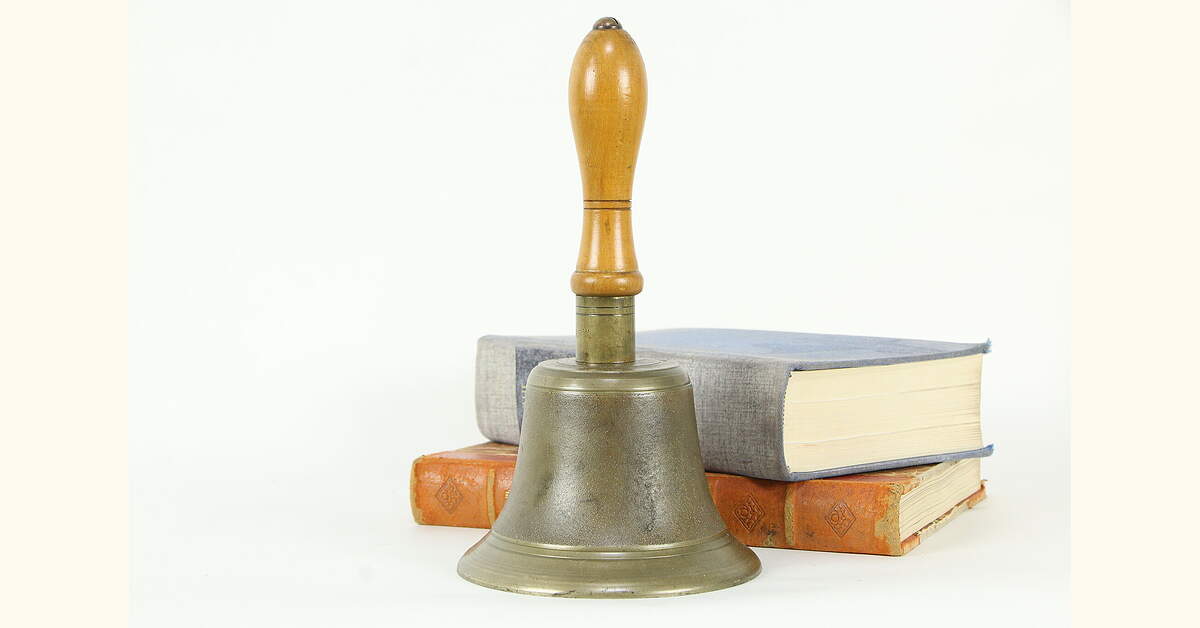 Brass Antique English Schoolmaster Bell, Signed Fiddian