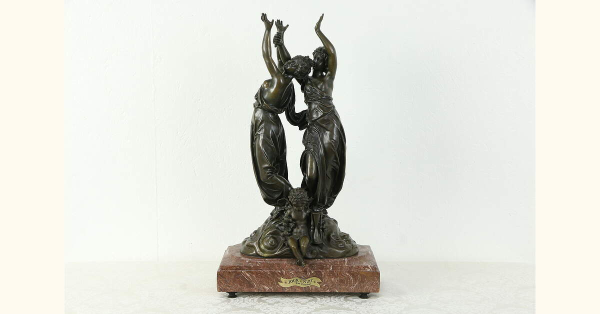 Jour & Nuit Par Claudius, Moreau Antique Bronze Sculpture, Day and Night