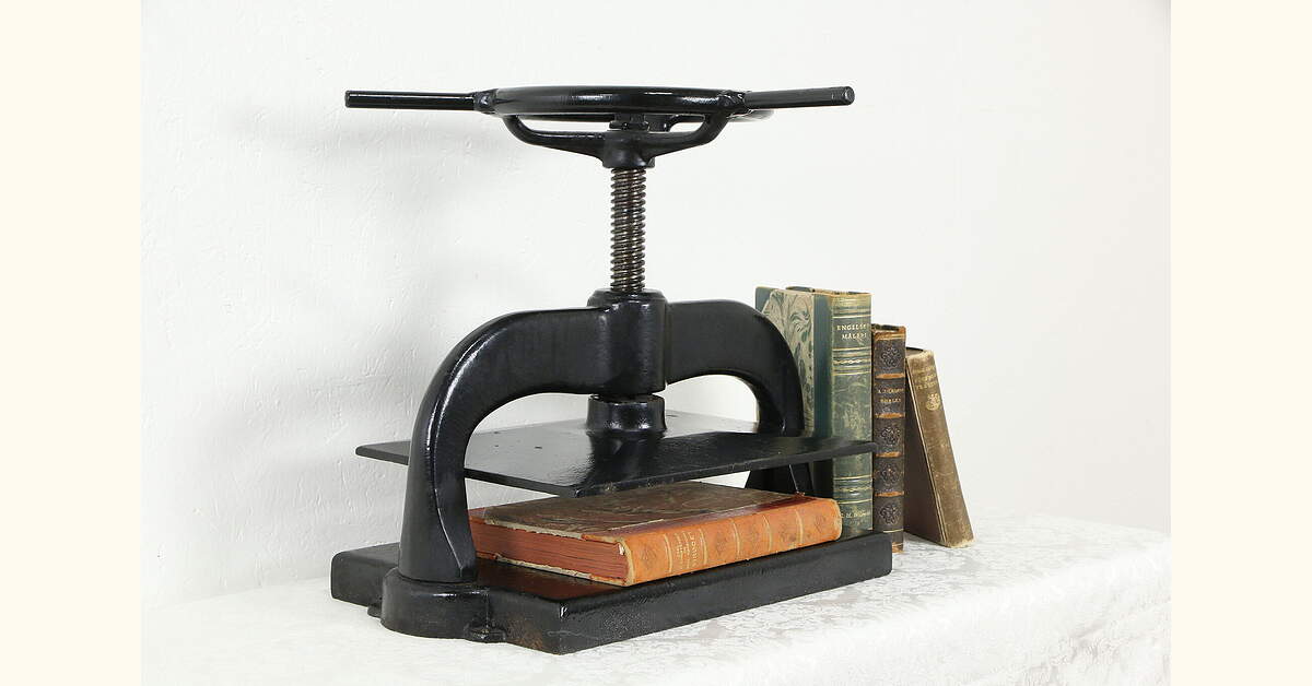 Victorian Antique 1890 Cast Iron Bookbinder Book Press, Spoke Wheel