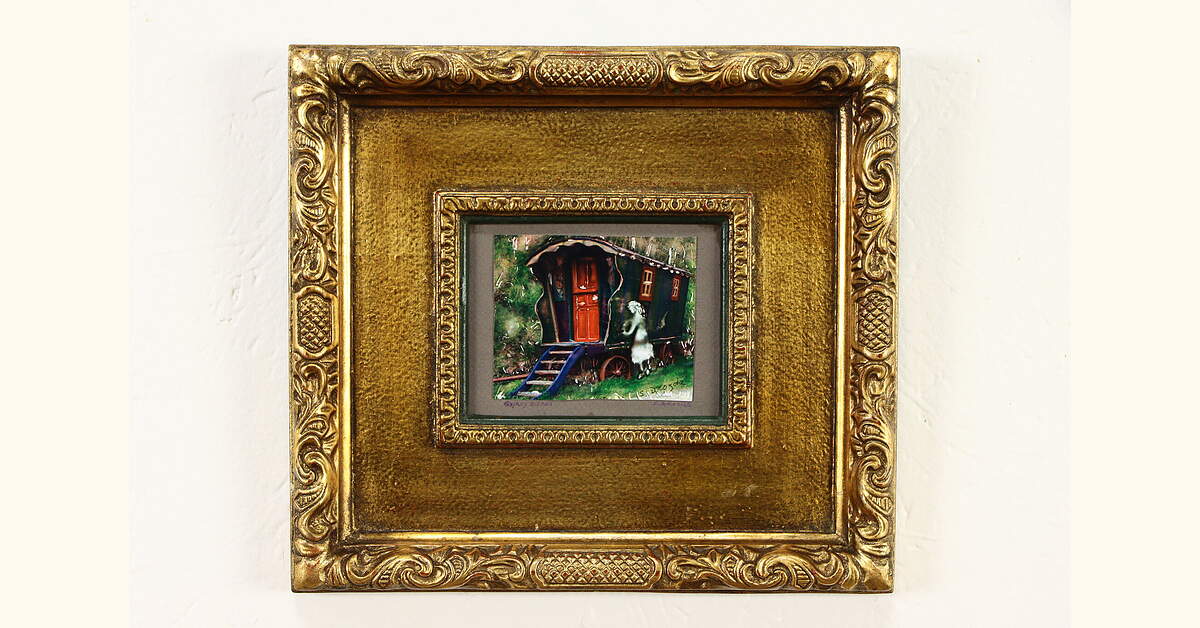 Gypsy Ghost Wagon Original Vintage Painting, Signed Susan Drozda 11"