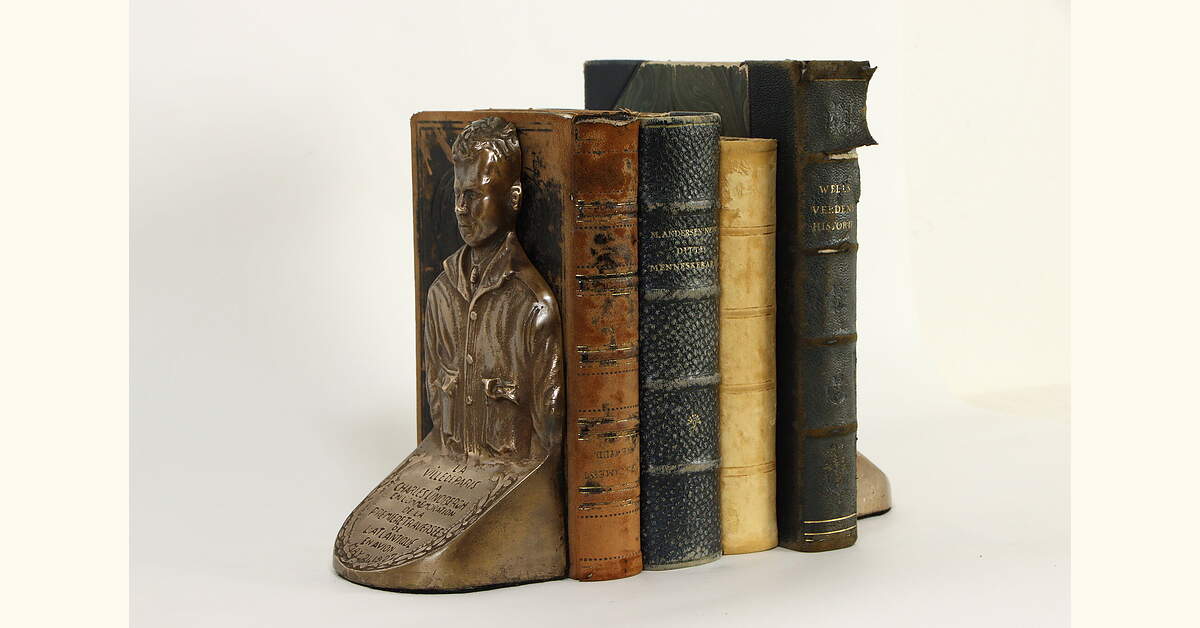 Pair of Antique Solid Bronze Charles Lindbergh Bookends, 1927