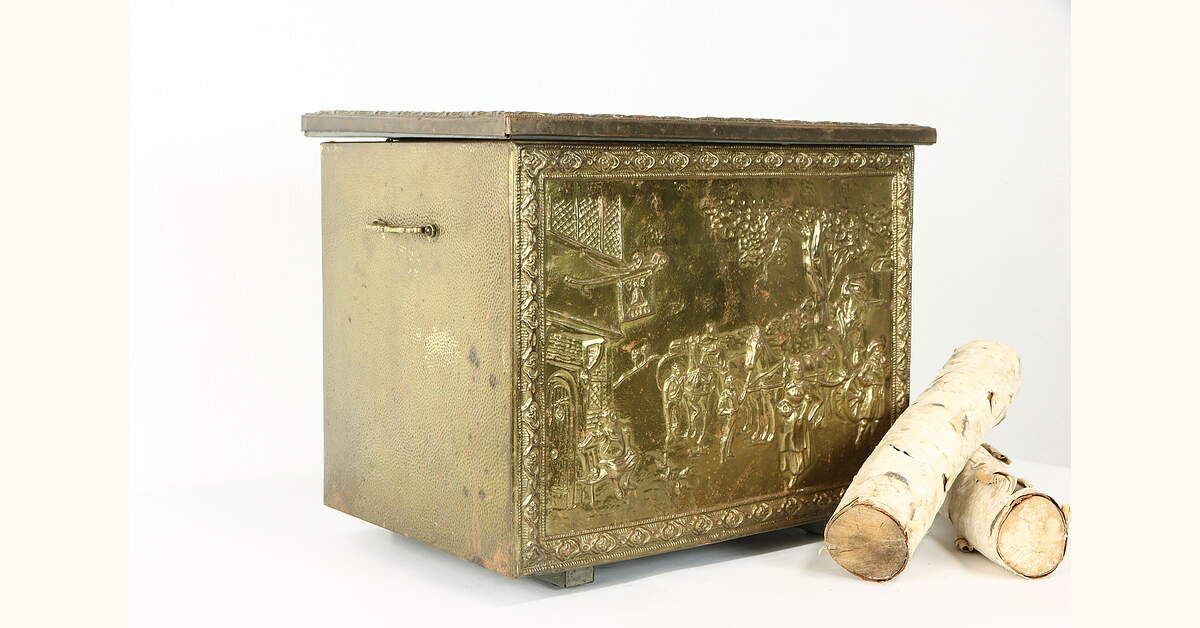 Anne Hathaway Cottage Vintage Brass Clad Chest or Fireplace Kindling Box