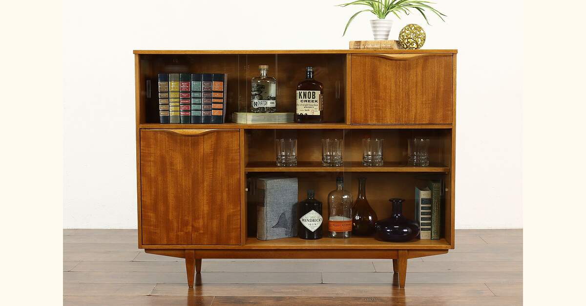 Midcentury Modern 60s Vintage Teak Bar Display Cabinet, Sutcliffe