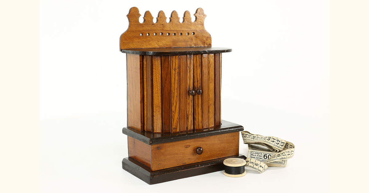Victorian Antique Sewing Caddy, Pull Out Thread Tray & Jewelry Drawer