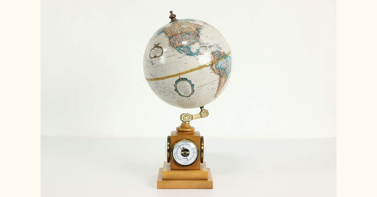 Library or Office Vintage 9" World Globe & Meters, Maple Base, Replogle