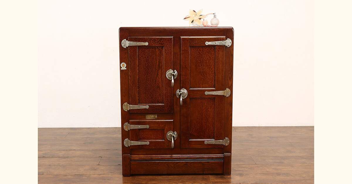 Farmhouse Antique Ice Box Refrigerator, Kitchen Pantry Cupboard, Alaska