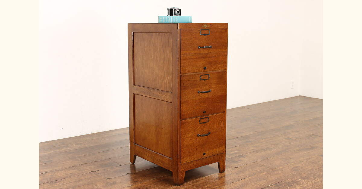Oak Vintage 3 Drawer Office or Library Legal Size File Cabinet, Becker