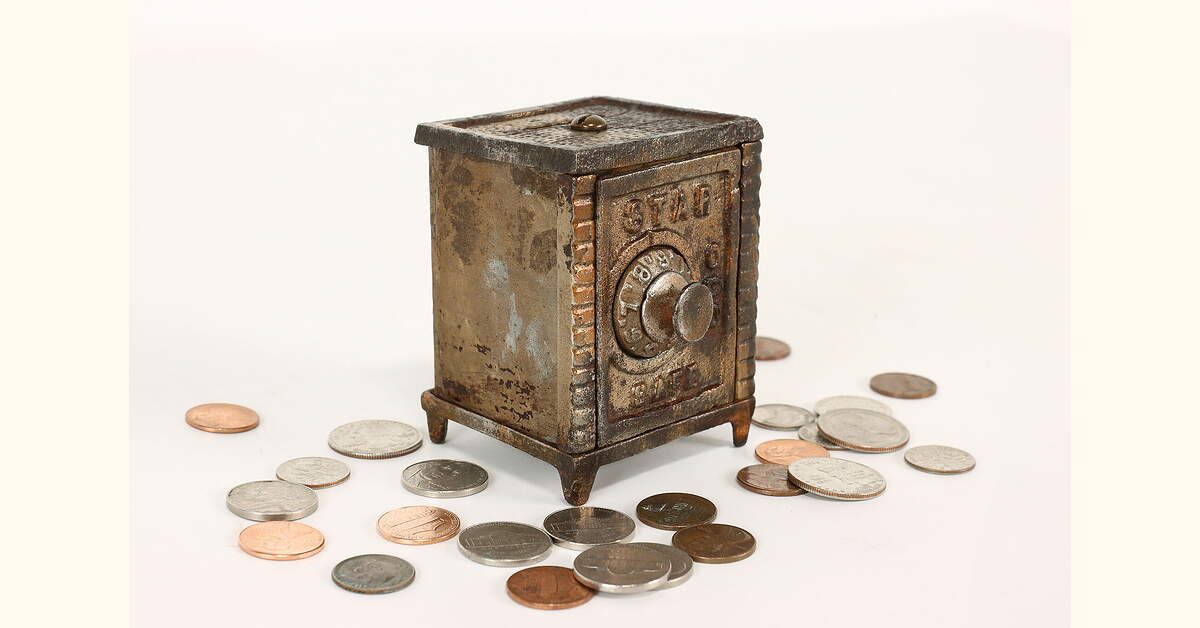 Victorian Cast Iron Antique Combination Safe Coin Bank, Star Safe