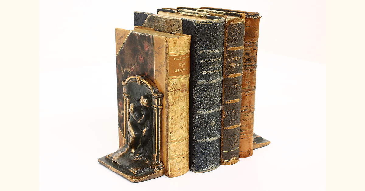 Pair of Antique Copper Finish Antique Bookends, after The Thinker, Rodin