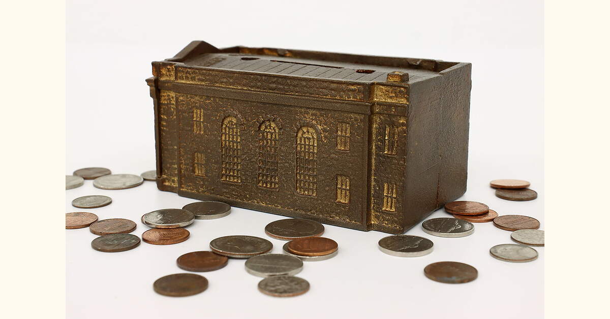 Victorian Cast Iron Antique Harleysville National Bank Coin Bank