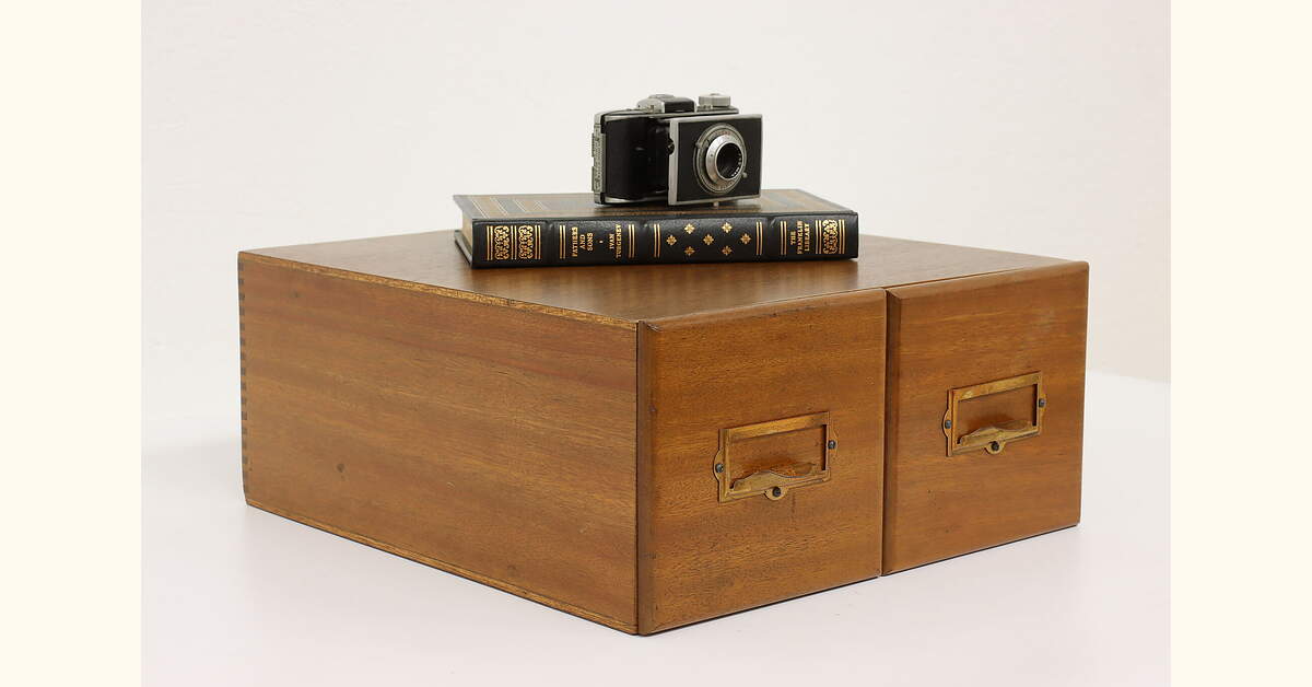 Midcentury Modern Vintage Mahogany Two Drawer Desktop Card File, Nega