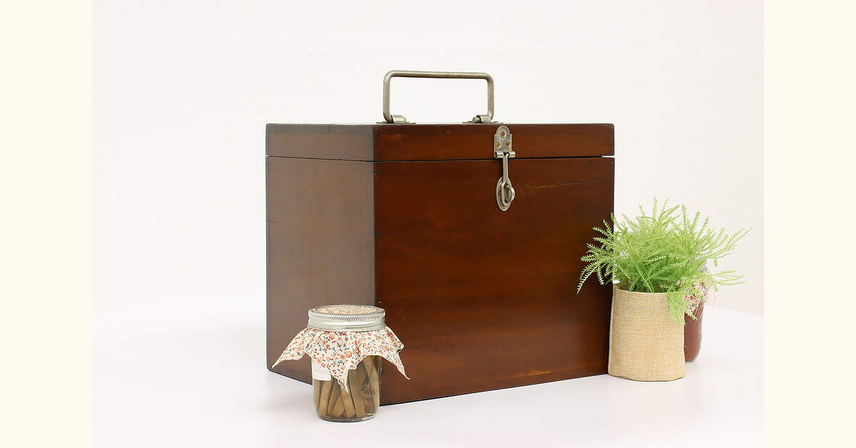 Farmhouse Industrial Antique English Poplar Hot Dinner Box