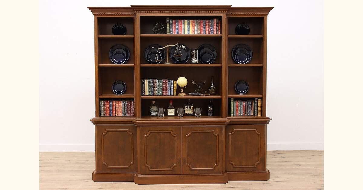 Traditional Vintage Walnut Office Bookcase or Breakfront Cabinet