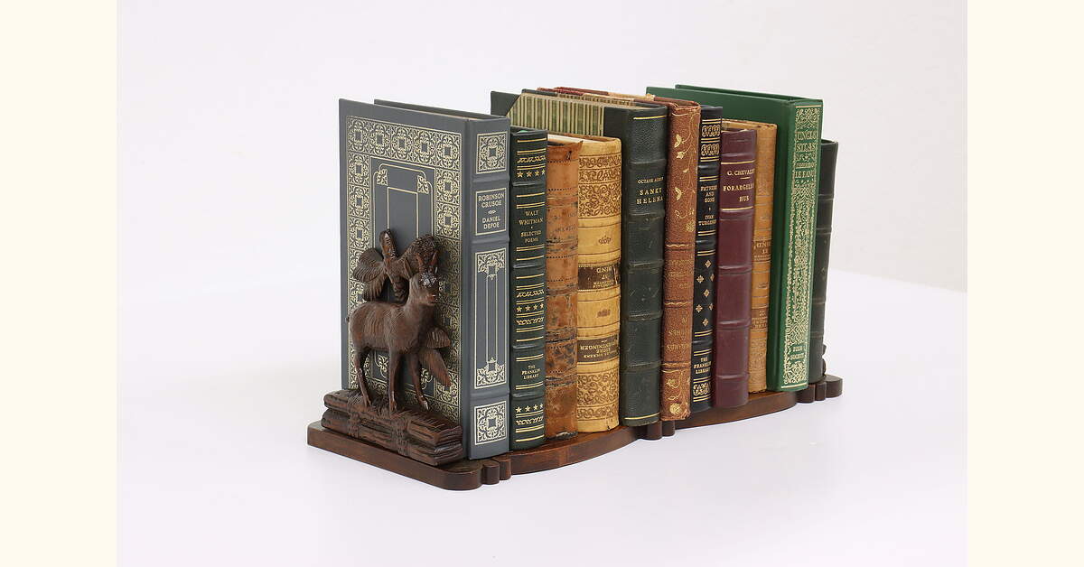 Black Forest Antique Carved Walnut Adjustable Desktop Book Holder, Goats