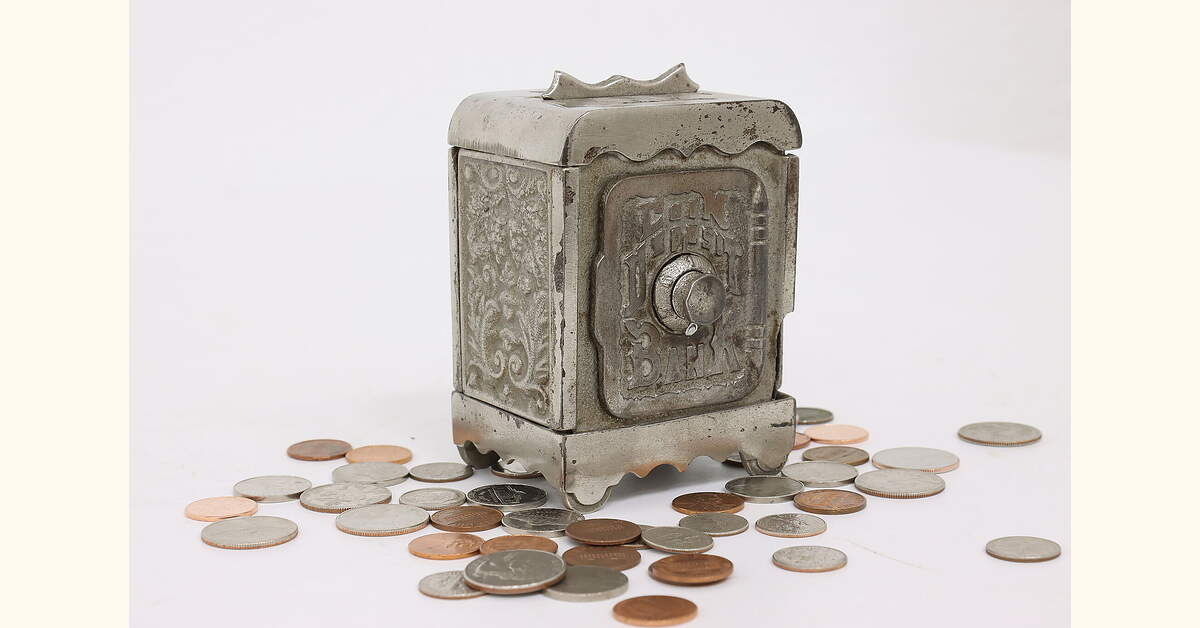 Victorian Cast Iron Antique Combination Safe Coin Bank, PDG