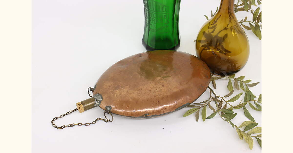 Farmhouse Antique Copper Flask with Cork Stopper