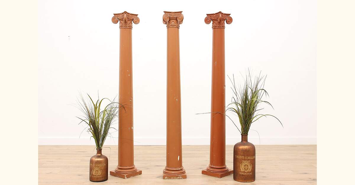 Set of 3 Antique Architectural Salvage Ionic Painted Columns