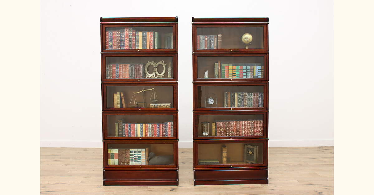 Pair of Antique 5 Stack Barrister Lawyer Office Bookcases, Globe Wernicke