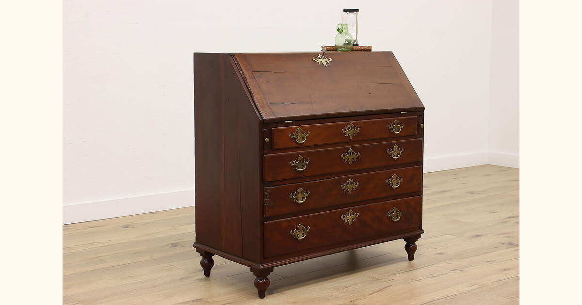 Georgian Antique 1760s Cherry Drop Front Secretary Desk