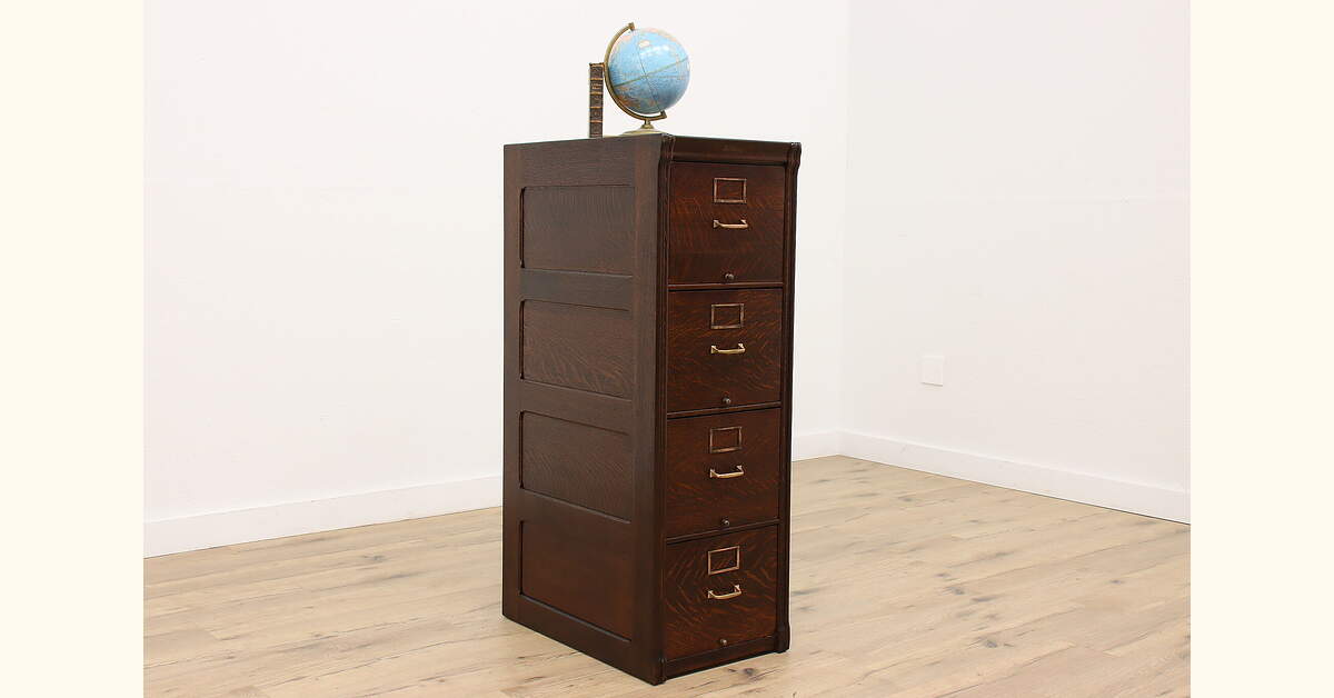 Craftsman Oak Antique 4 Drawer Office or Library File Cabinet, Amberg