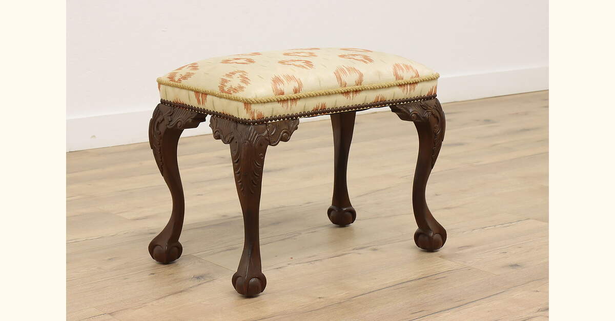 Georgian Vintage Carved Mahogany Footstool or Small Bench