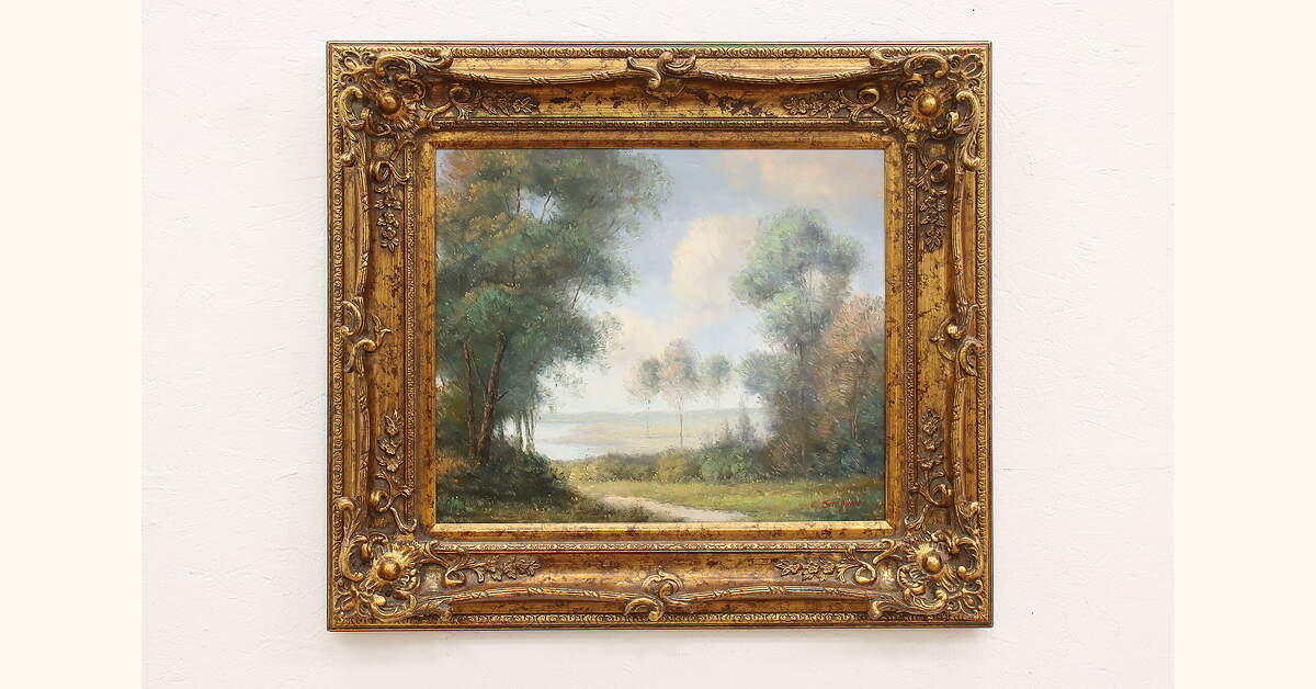 Sandy Path to Lake Vintage Original Oil Painting, Stephano 35"