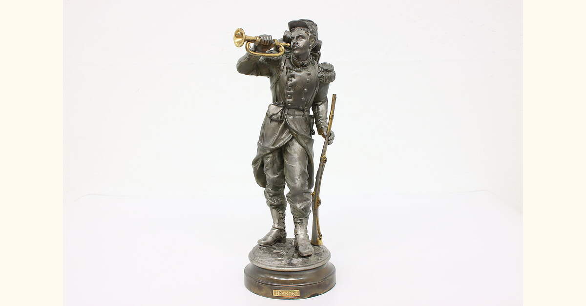 French Legionnaire Antique Sculpture Spelter Infantry Bugler Statue