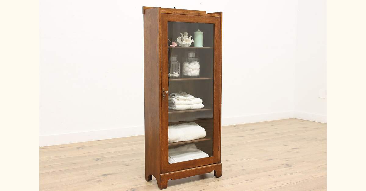 Arts & Crafts Antique Oak Craftsman Bookcase, Display, Bathroom Cabinet