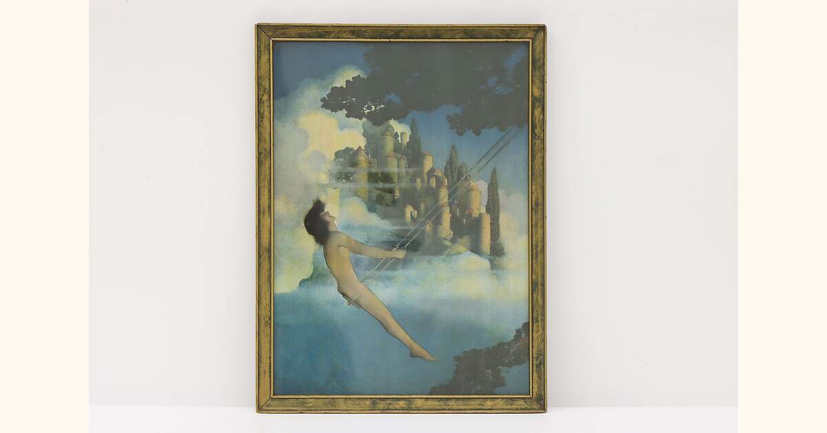 Art Deco "Dinky Bird" Antique Art Print, Maxfield Parrish 16.5"