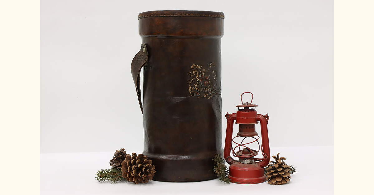 Antique 1820s English Leather Gun Powder Cordite Carrier Bucket