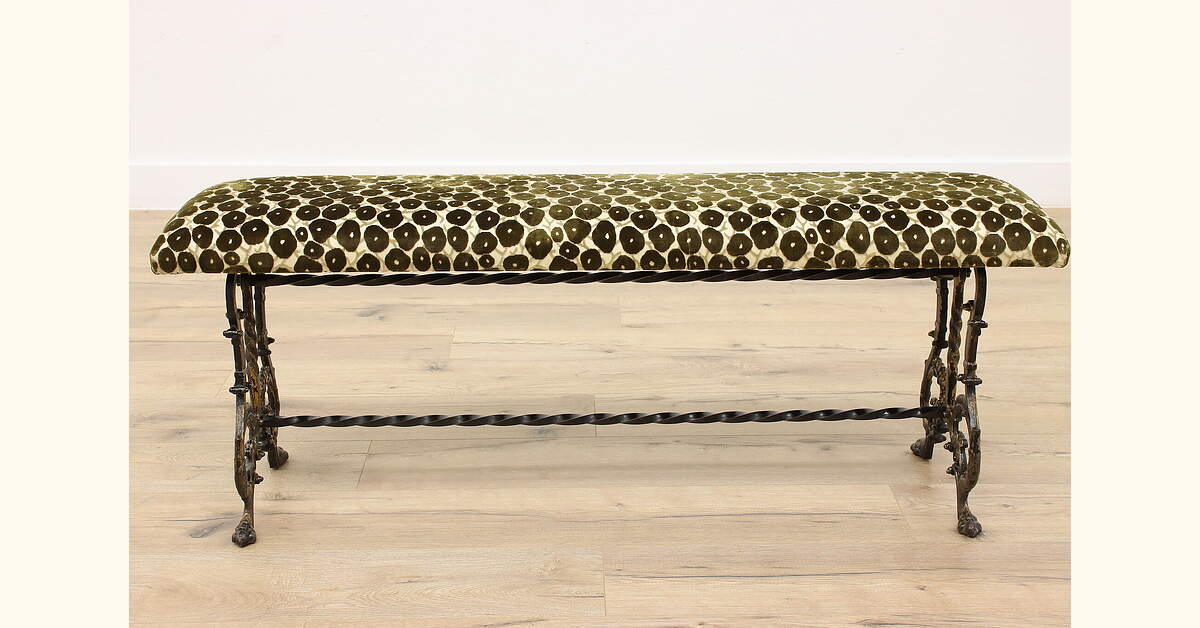 Cast Iron Antique Ornate Long Patio or Hall Bench, Paw Feet