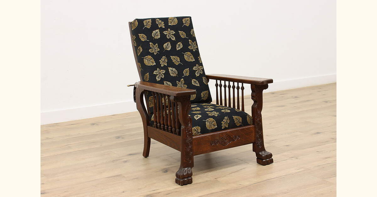 Victorian Antique Oak Morris Recliner Chair New Upholstery