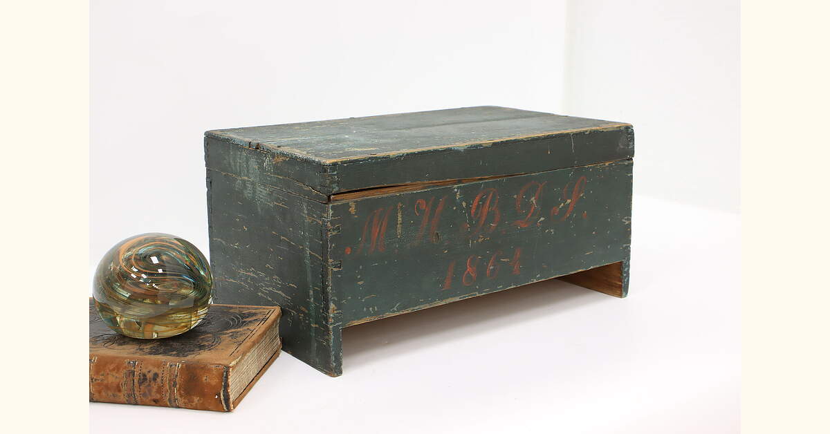 Farmhouse Antique 1864 Hand Painted Keepsake Box, Initials