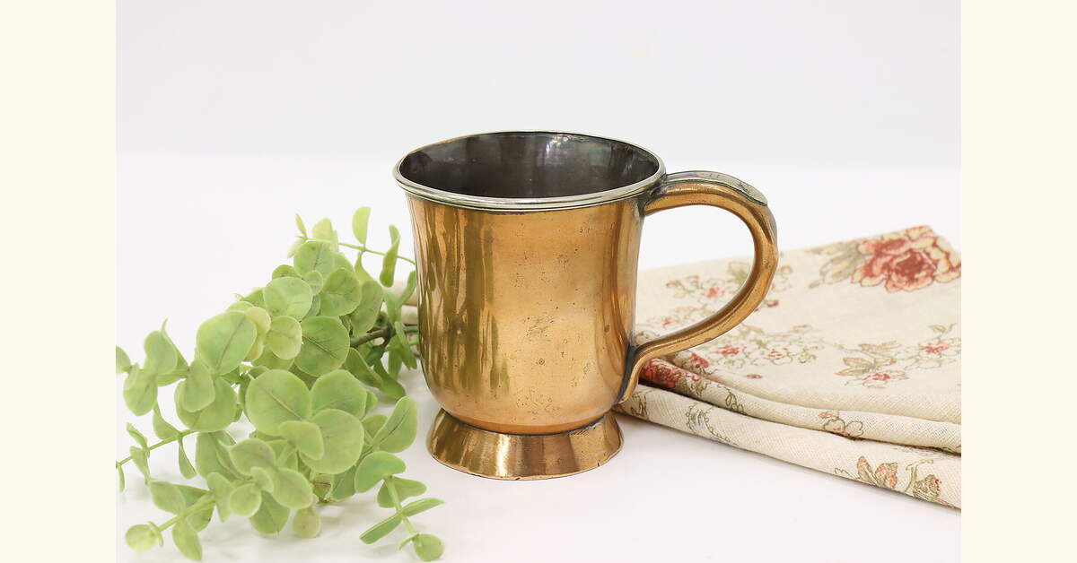 Farmhouse Antique Copper Pub Mug Queen Victoria Stamp 1892