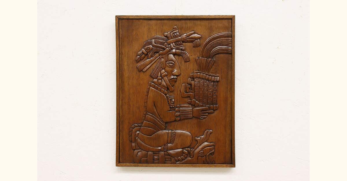 Aztec Central American Vintage Carved Folk Art Relief Plaque