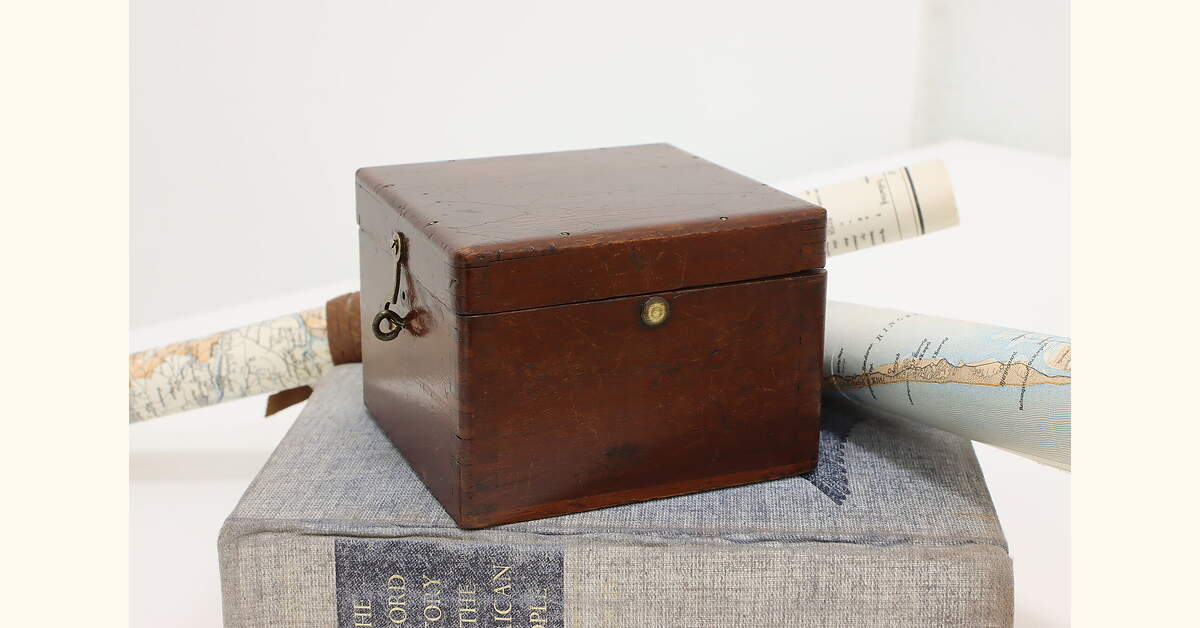 Industrial Antique Ship Compass & Birch Case