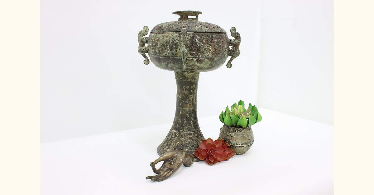 Chinese Antique Bronze Traditional Dou Food Vessel