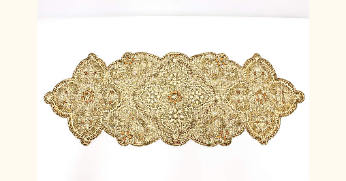 Glass Beaded & Jeweled Vintage Moroccan Table Runner