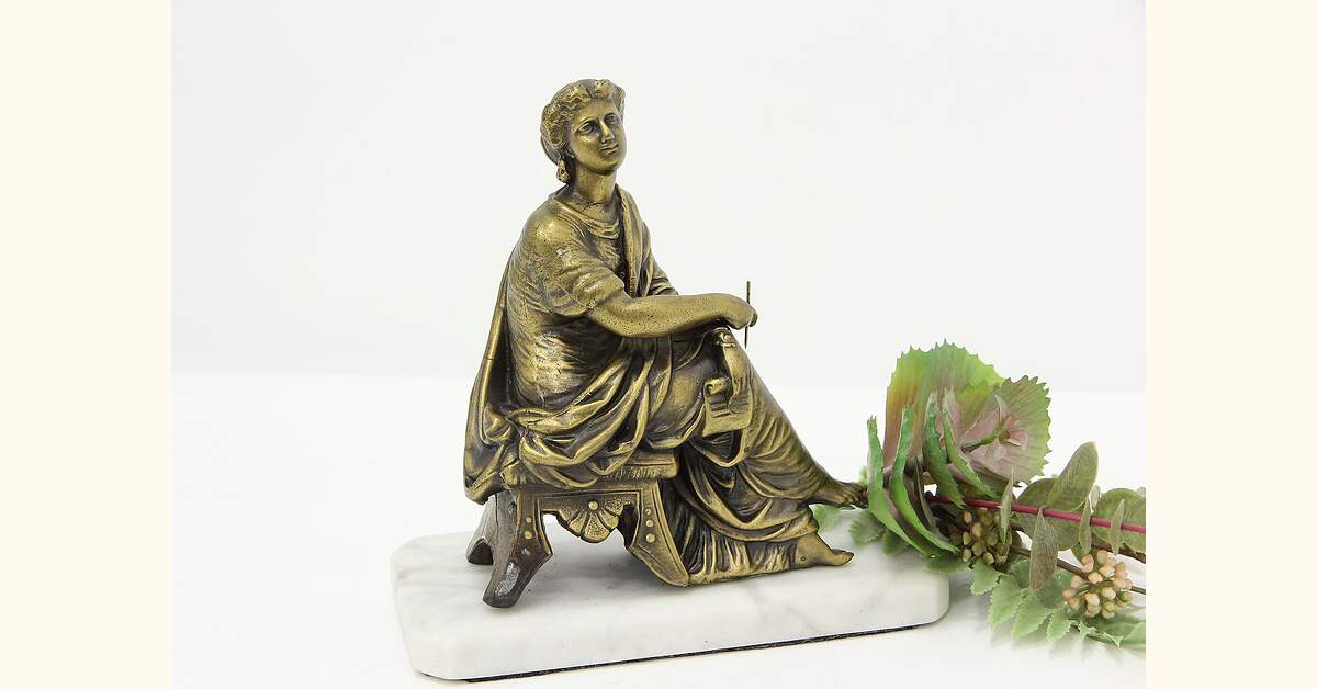 Poet Statue Classical Vintage Bronze Sculpture, Marble Base