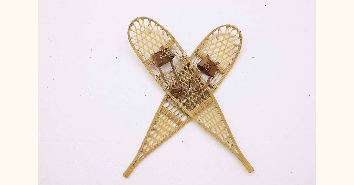 Pair of Farmhouse Vintage Ash & Leather Snowshoes, Tubbs ME