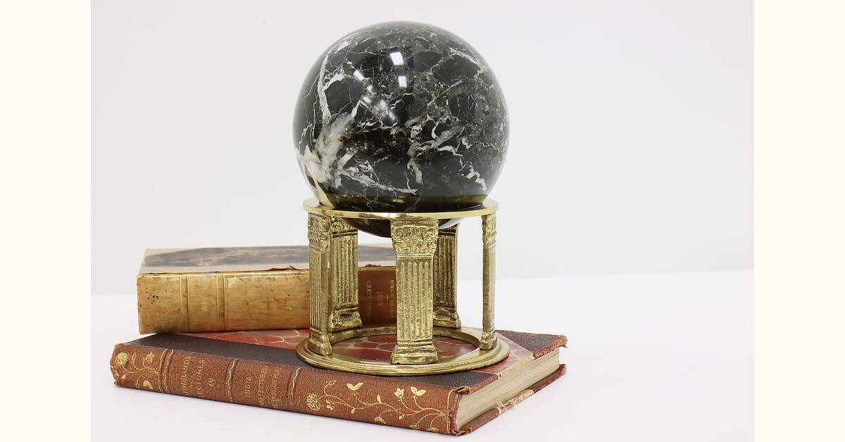 Black Marble Orb on Brass Classical Stand