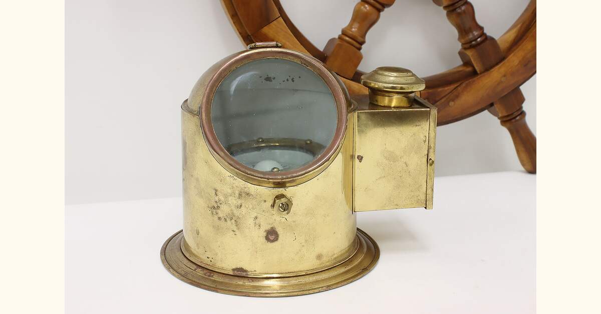 Industrial Salvage Vintage Brass Ship Compass Oil Lamp Plath