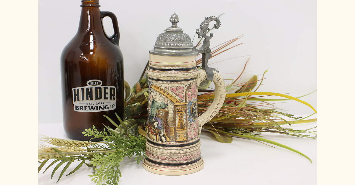 German Vintage Ceramic & Pewter 1/2 Liter Beer Stein or Mug